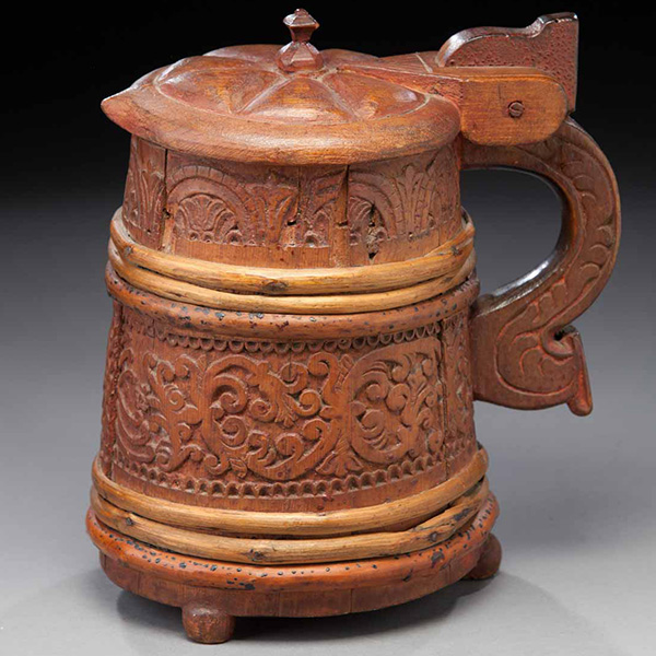 Stave Constructed Tankard | Decorative Woodcarving | Vesterheim